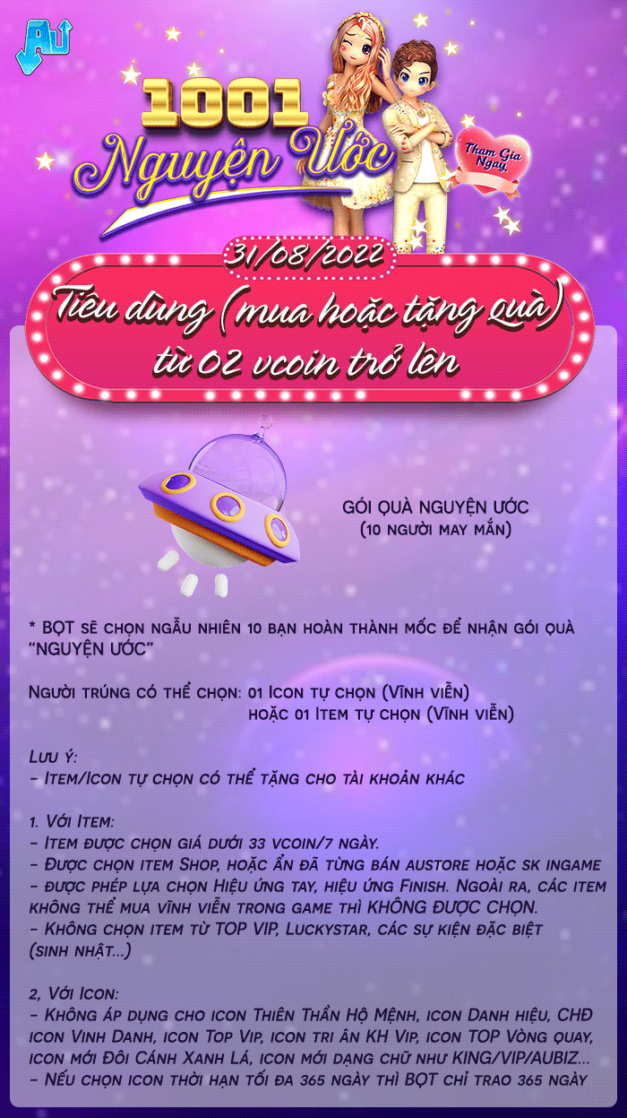 Ngày cuối tháng, 1001 NGUYÊN ƯỚC trở lại với gói quà icon item tự chọn!